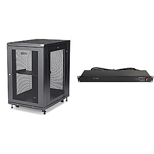 StarTech.com 19" 18U Server Rack Cabinet and 8 Outlet Horizontal 1U Rack Mount PDU Power Strip Bundle