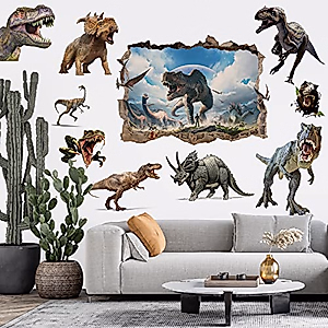 3D Dinosaur Wall Stickers Removable Vinyl Large Dino Stickers 10Pcs Peel and Stick Dinosaur Wall Decals for Kids Nursery Bedroom Home Decoration