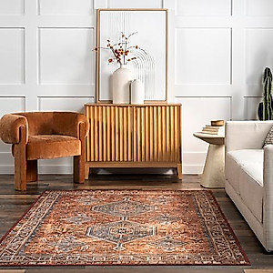nuLOOM 5' x 8' SpinClean Machine Washable Stain-Resistant Area Rug Low Profile for Living Room, Bedroom, and Dining Room, Ashen Rust