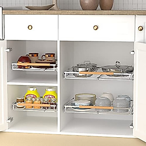 WEJIPP Expendable Pull Out Cabinet Organizer Slide Out Kitchen Cabinet Storage Shelves Heavy Duty Stainless Steel Shelf Holder for Under Sink Pantry Closet Under Cabinet, 2 Packs