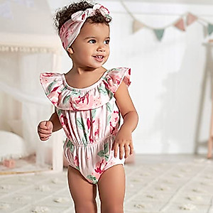 Gerber Baby Girls Short Sleeve Onesies, 3-Piece Bodysuit, Diaper Cover & Headband Set, Blue Rose, 3-6 Months US