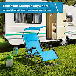 S AFSTAR Zero Gravity Chair with Shade Canopy, Reclining Lounge Chair with Adjustable Canopy Removable Headrest, Cup Holder, Folding Zero Gravity Lawn Chair for Patio Poolside, Assembly-Free, Blue