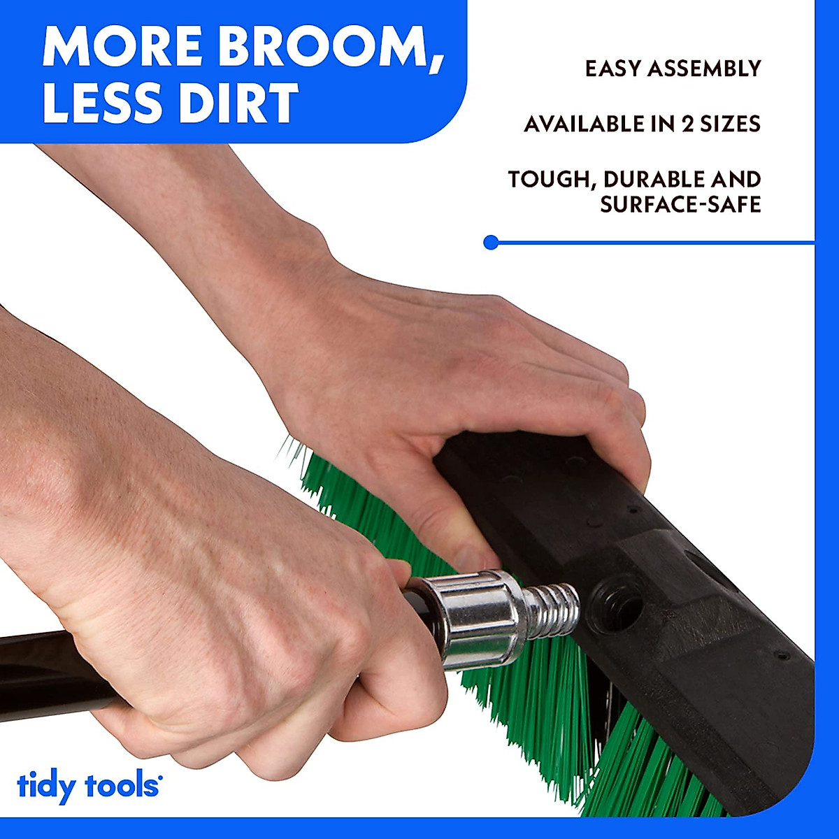 Tidy Tools 24'' Push Broom Outdoor with Long Handle Wide Stiff Bristles Heavy-Duty Brush Commercial Shop Broom for Cleaning Garage Kitchen Patio Bathroom Deck Concrete Wood Stone Tile Floor, Green