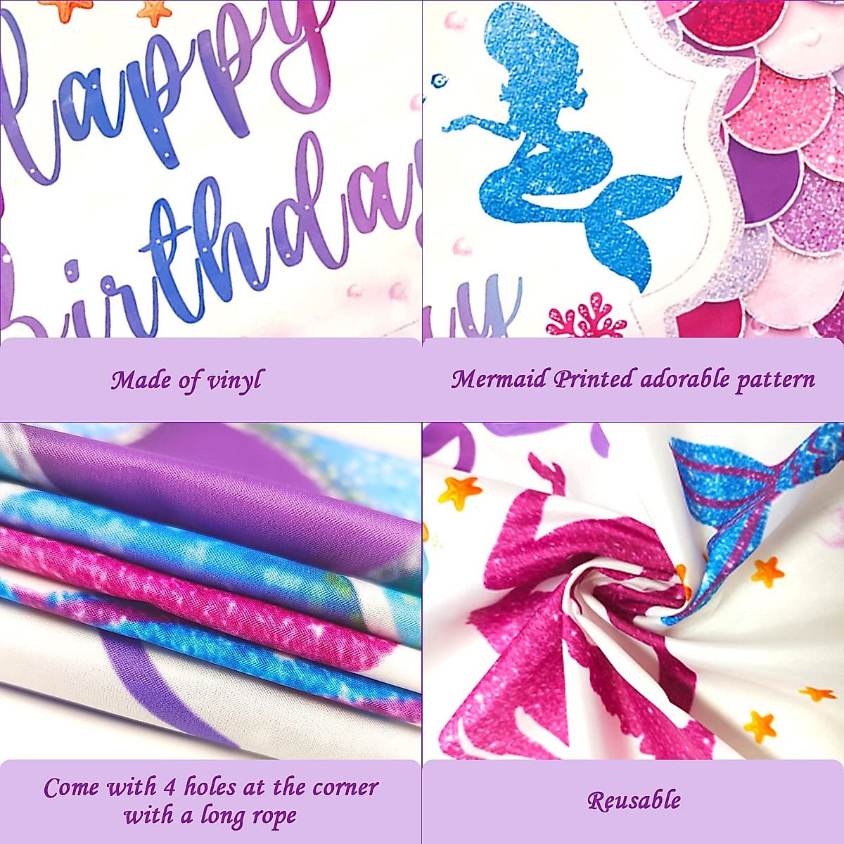 Ayearparty Mermaid Backdrop for Girls Birthday Under The Sea Theme Party Decorations Little Mermaid Scales Photography Photo Studio Booth Banner Kids Baby Happy Birthday Background 71 x 43 Inch