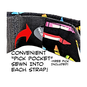 White Giraffe on Black Guitar Strap - Genuine Leather Ends, Includes 2 Strap Locks & 1 Pick. Adjustable Strap, For Bass, Electric & Acoustic Guitars Gift for Guitar Players Men, Women & Kids