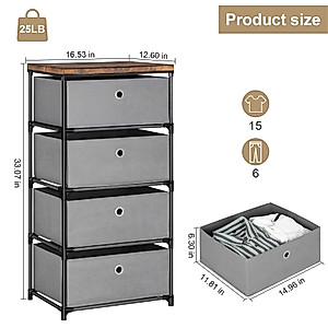 MOOACE Fabric Storage Dresser with Drawers, 4 Drawers Clothes Organizer and Storage Tower for Bedroom, Small Fabric Storage and Chest of Drawers, Gray