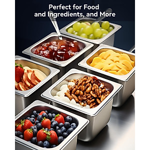 ZeroPone Hotel Pan 4" Deep Steam Table Pan 6 Pack 1/6 Size Hotel Pan 22 Gauge Stainless Steel Anti Jam Steam Table Pan