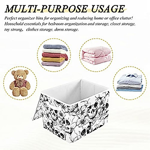 Kigai Storage Basket Abstract Skull Black White Storage Boxes with Lids and Handle, Large Storage Cube Bin Collapsible for Shelves Closet Bedroom Living Room, 16.5x12.6x11.8 In