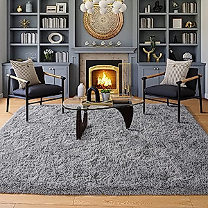 Rostyle Super Soft Fluffy Area Rugs for Bedroom Living Room, 4 ft x 6 ft Shaggy Floor Carpets Shag Christmas Rug for Girls Boys Furry Home Decorative Rugs, Grey