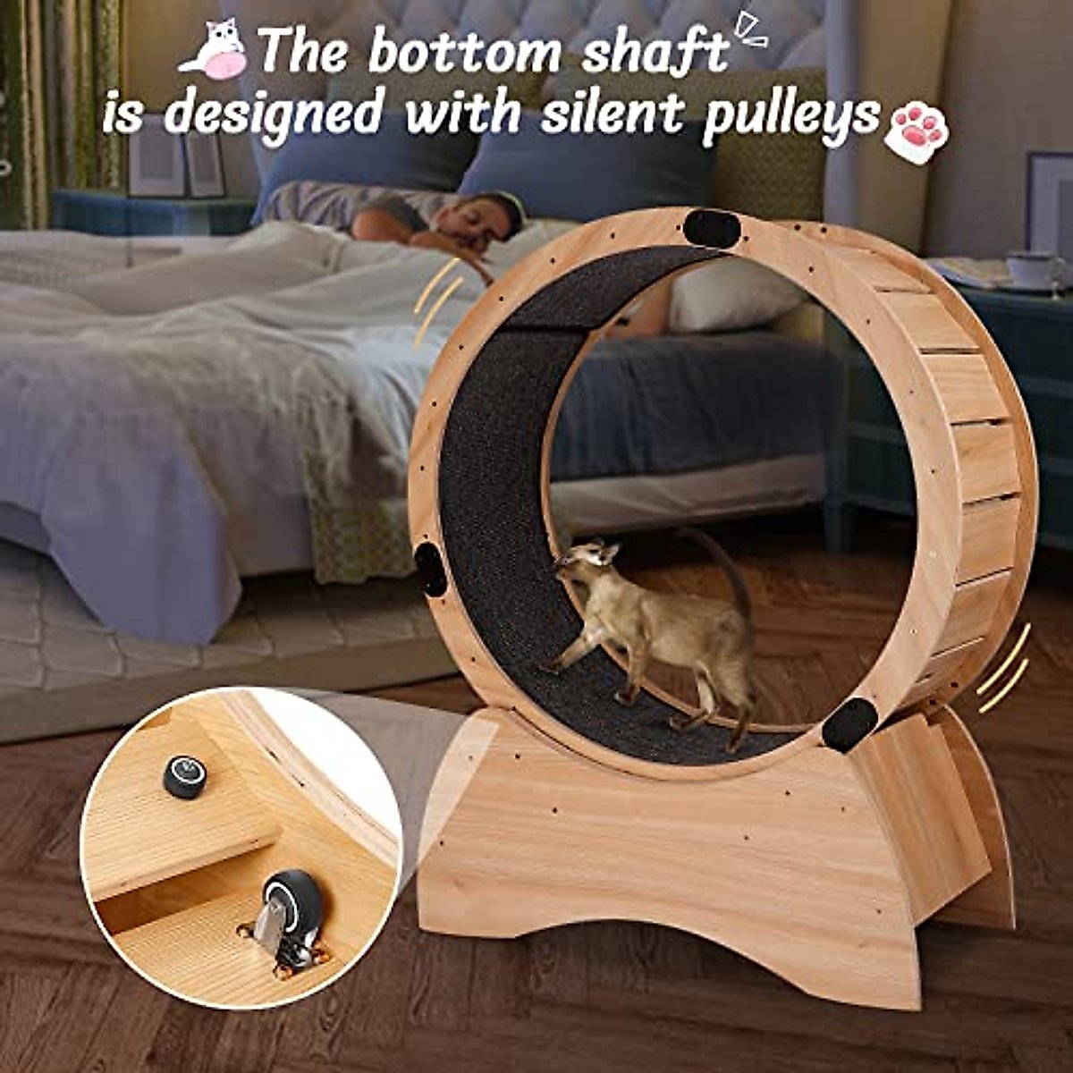 Hooseng Cat Exercise Wheel, Cat Treadmill with Carpeted Runway and Noiseless Roller, Cat Running Wheel for Pet Loss Weight and Daily Exercise