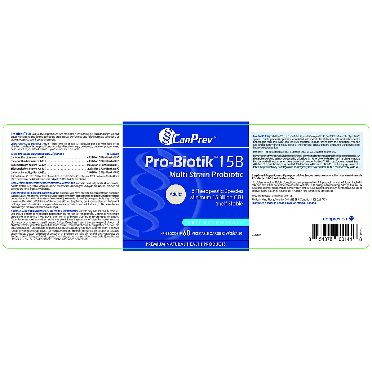 CanPrev 15B-Probiotic Vegi Capsules, 60 Count