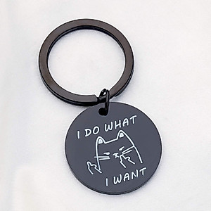 BNQL Funny Cat I Do What I Want Keychain Bracelet Geeky Keyrings Gifts (black)