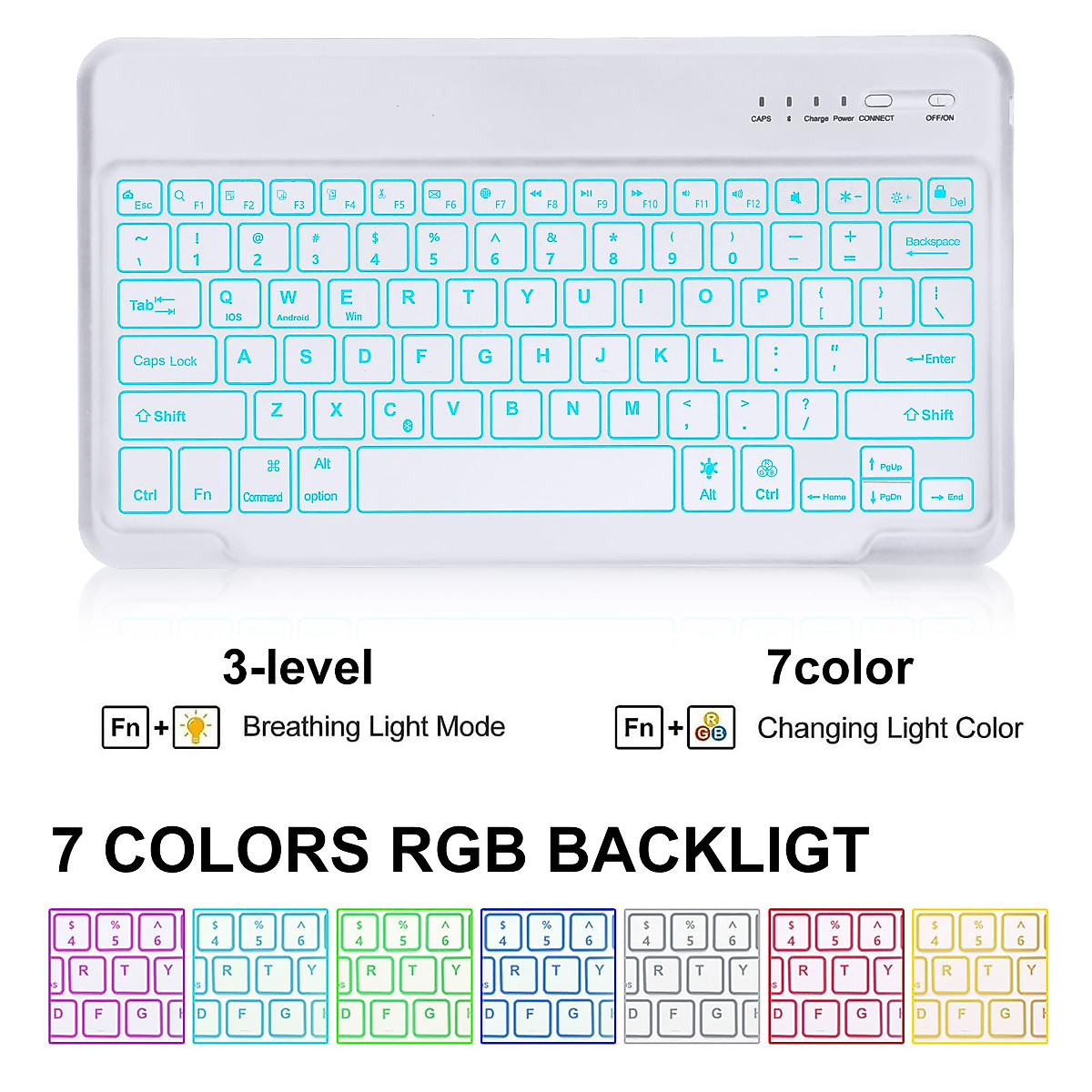 Samsung Galaxy Tab S7 FE/S8 Plus/S7 Plus Case with Keyboard 12.4 Inch - Smart Folio Case with S Pen Holder, 7 Colors Backlight Detachable Wireless Keyboard for Tab S7 FE 2021/S8+ 2022/S7+ 2020, Blue