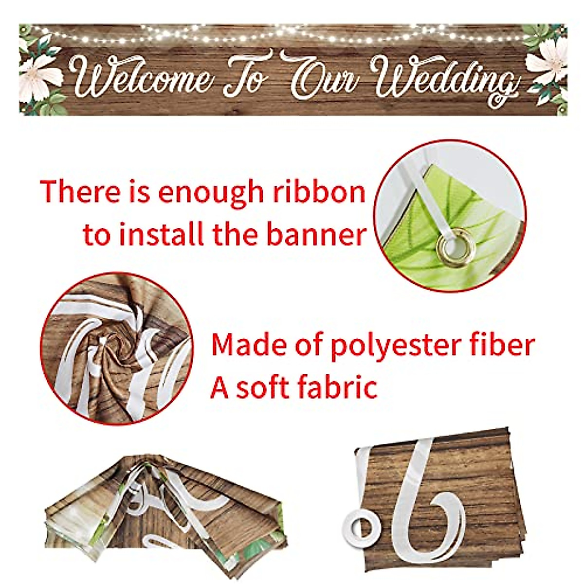 Welcome to Our Wedding Large Banner, Welcome to Our Beginning Banner Rustic Wedding Reception Decorations, Indoor Outdoor Backdrop 8.9 x 1.6 Feet