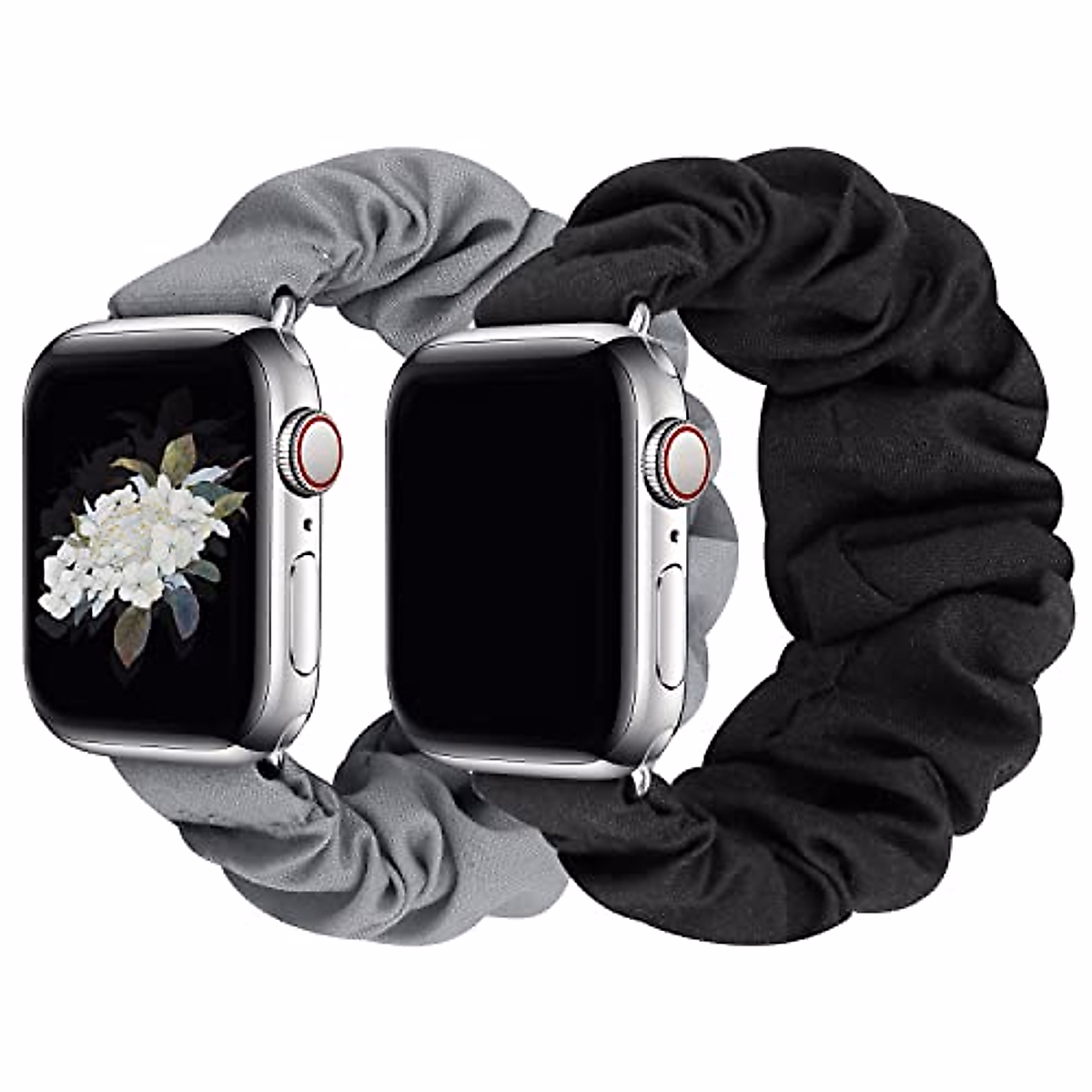 JIELIELE Compatible with Scrunchie Apple Watch Band 38mm 40mm 41mm 42mm 44mm 45mm for Women,Cute Wristbands Straps Elastic Scrunchy Band for iWatch Series 8 7 6 5 4 3 2 1 Ultra SE (S-38/40 SET-BG)