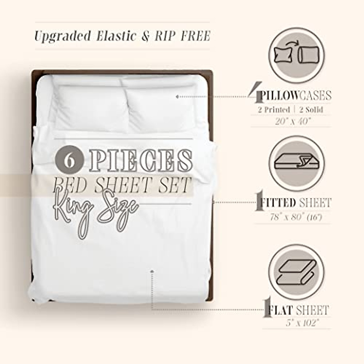 Elegant Comfort Holiday Printed 6-Piece Sheet Set, 1500 Thread Count, Breathable and Super Soft Material, Wrinkle Resistant, Fitted Sheets with Smart Pockets, 6PC King, Burgundy Reindeer