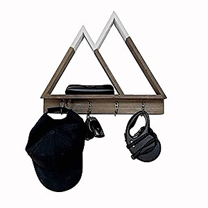 and & Delivered Mountain Shelf - Triangle Shelf for Mountain Adventure Nursery Wall Der, Floating Geometric Wooden Shelves with Ruic Wall Hooks for Cryals, Kids Bedroom, Livingroom & Entryway