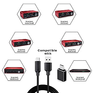 Type C to USB Cable Compatible with Focusrite Scarlett Solo(3rd Gen), Scarlett 2i2(3rd Gen) USB Audio Interface, with USB C Male to USB Female Adapter, 6.6 ft