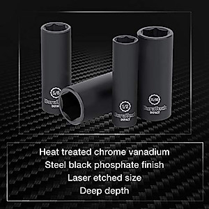 DURATECH 10-Piece 3/8" Drive 6 Point Deep Impact Socket Set, Including 8PCS Deep Impact Sockets in SAE Sizes (5/16", 3/8", 7/16", 1/2", 9/16", 5/8", 11/16", 3/4") & 2PCS 1/4" Hexagon Extension Bars