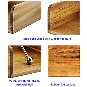 Spiretro Cocktail Paper Napkin Flat Holder, Decorative Beverage Napkin Caddy with Sophisticatedly Metal Center Bar, Solid Acacia Wood with Grain for Kitchen Dinging Countertop, Rustic Natural Brown