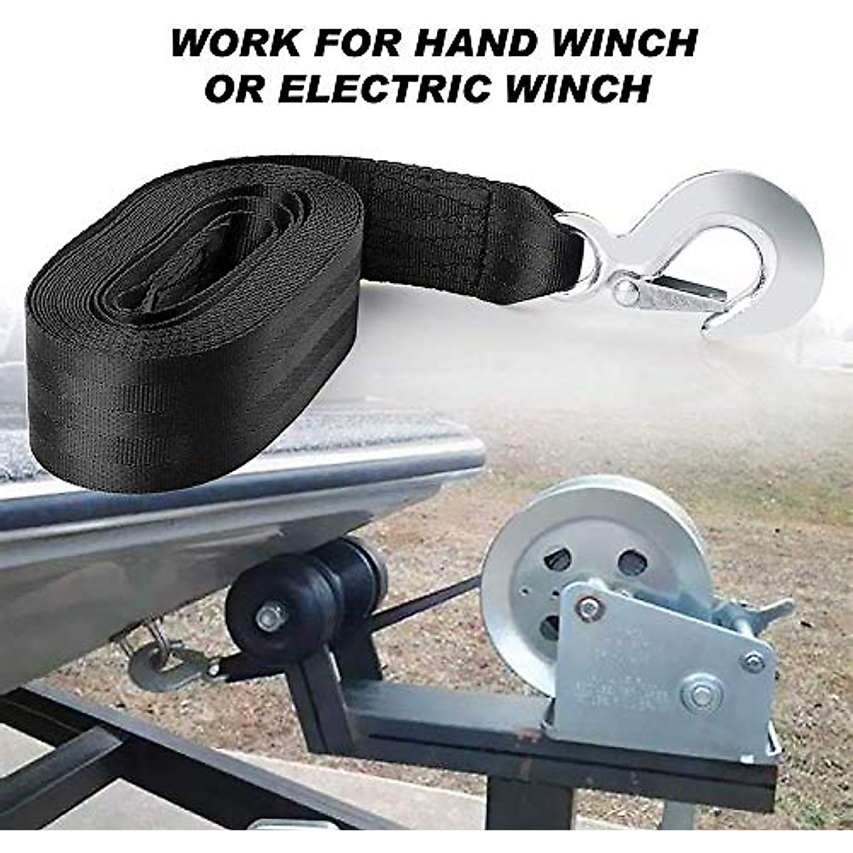 CENTAURUS Trailer Marine Boat Winch Strap with Hook Replacement, 2" x20' Winch Strap 10000Lb Max Towing Working Load at 3300 lbs for ATV Jetski Trailer Boat Wave Runner Towing Heavy Duty Equipment