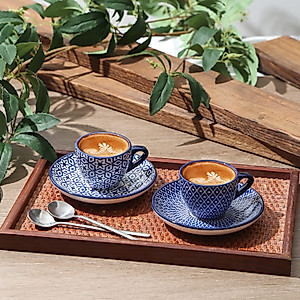 Selamica Ceramic 2.8 oz Espresso Cups, Small Expresso Coffee Cup Set with Saucers, Cappuccino Cups Set of 6, Porcelain Mini Demitasse Cups for Latte Mocha Tea, Gift, Vintage Blue