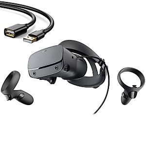 Oculus - Rift S PC-Powered VR Gaming Headset - Black - Touch Controller, 3D Positional Audio, Built-in Room-Scale Insight Tracking, Fit Wheel Adjustable Halo Headband - BROAGE 3FT USB Extension Cable