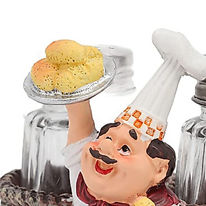 Chef Salt and Pepper Shakers, Chef Stature Holder Decorative Synthetic Resin Ingenious Vivid Chef Figurine Holder with 2 Glass Sauce Bottle
