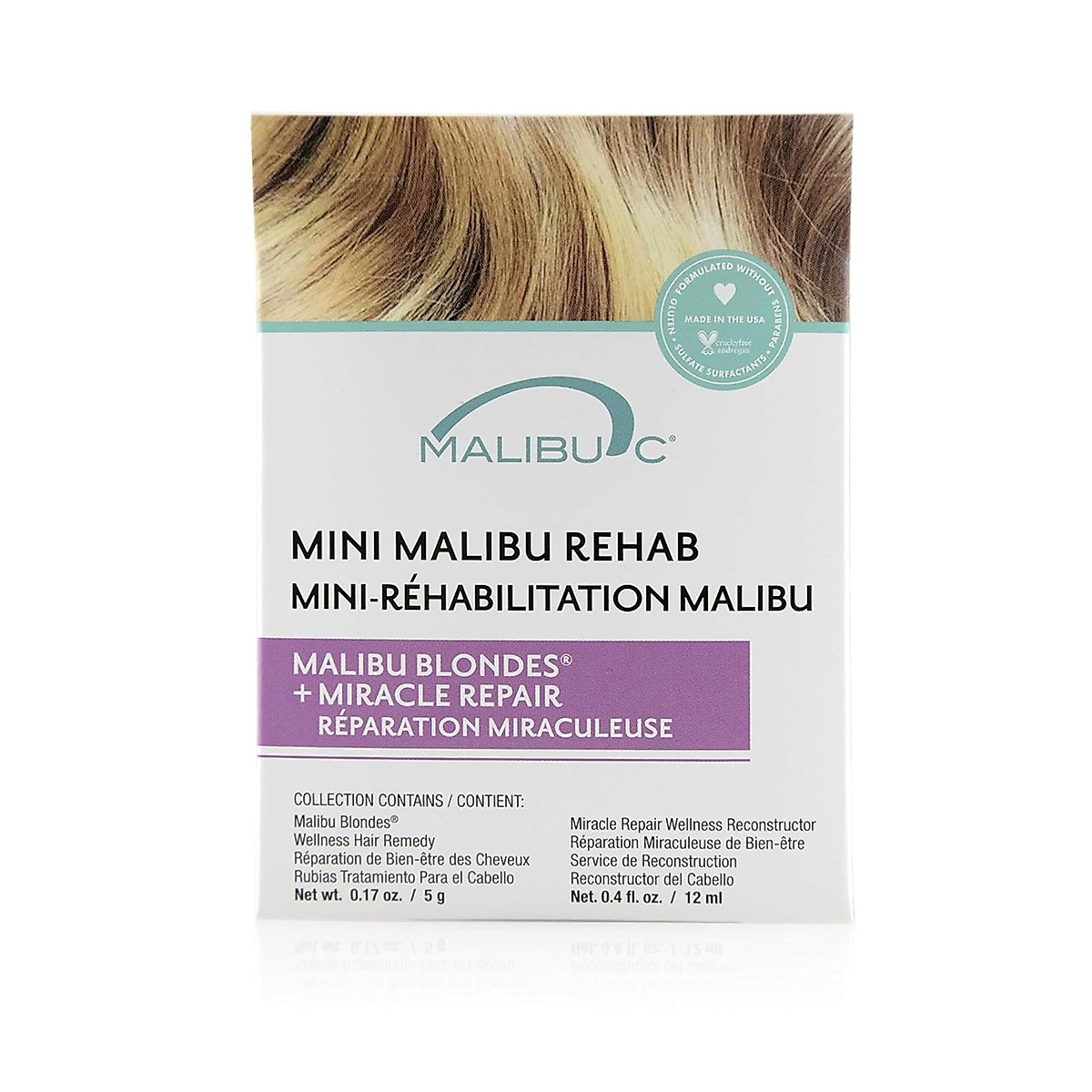 Malibu C Mini Rehab Malibu Blondes - Contains 2 Hair Remedy Packets - Vitamin Complex Hair Remedy to Restore Hair Vibrancy - Hair Care for Natural & Processed Blondes