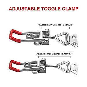 Accessbuy Heavy Duty Adjustable Toggle Latch Clamp With Lock Hole 300Kg 660Lbs Holding Capacity (7.5inch(2pak)) Silver