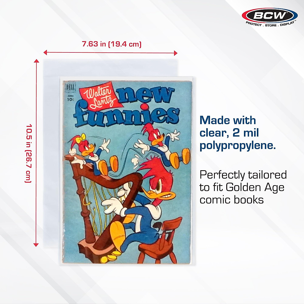 BCW Golden Age Comic Bags - 100 ct | Crystal Clear, Acid-Free Protection, Polypropylene Sleeves | Comic Bags for Secure Storage of Standard Golden Comics Collection