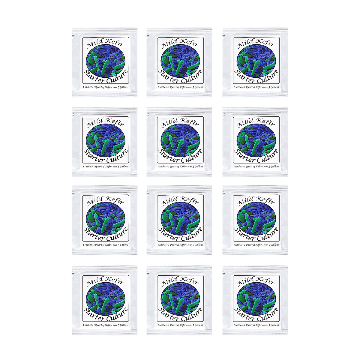 Kefir Starter Cultures - Pack of Freeze-Dried Culture Sachets For Creamy and Mild Milk Kefir (12 sachets)