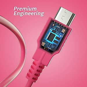 ECHZOVE Charger for Nintendo Switch, Charging Cable for Nintendo Switch OLED Model, Charger Cable for Nintendo Switch Pro Controllers - Pink (4.92ft)