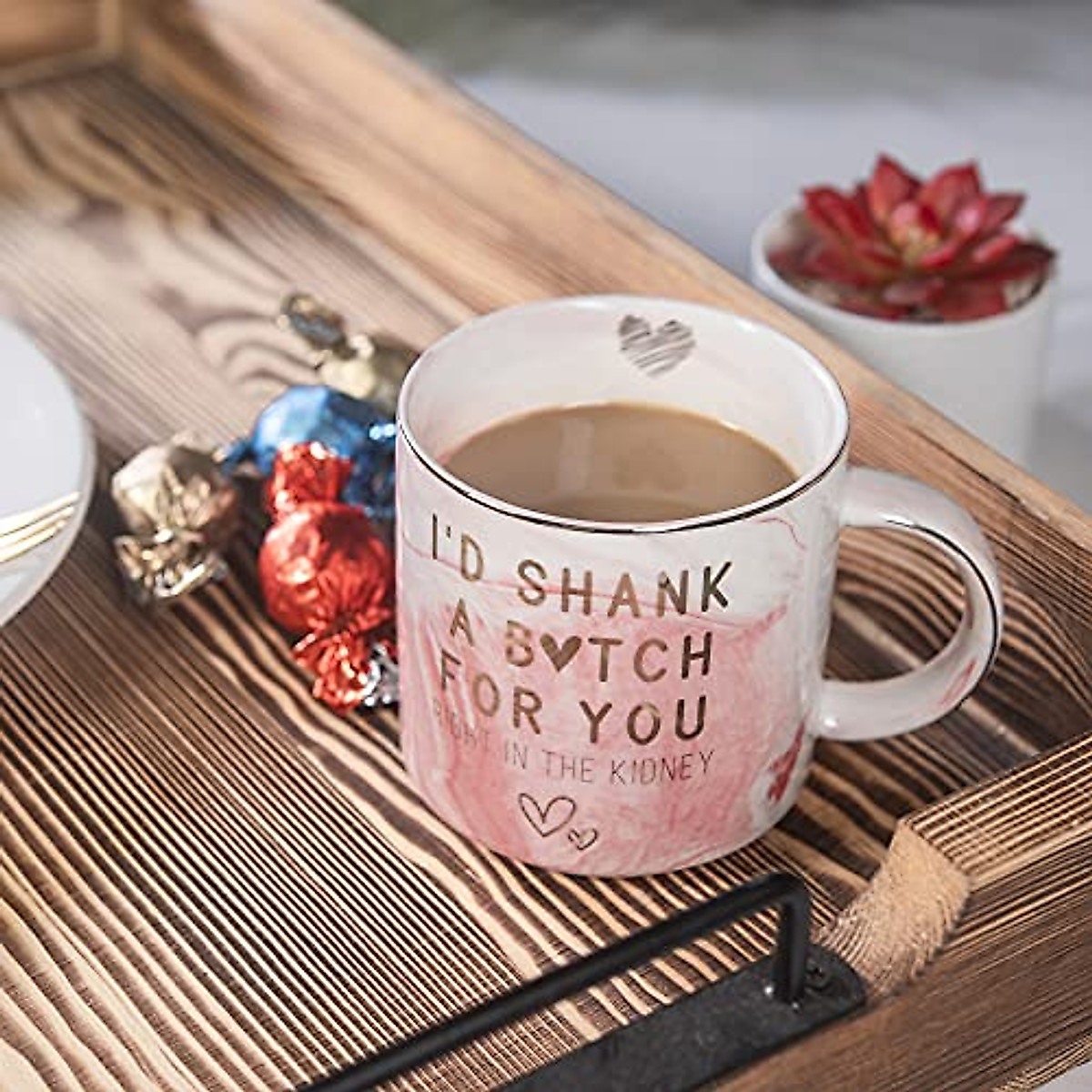 Best Friend Birthday Gifts for Women - Funny Friendship Gift for Bestfriend, Besties, BFF, Sister, Boss Woman, Big Sis, Sorority - I'd Shank A Girl For You - Cute Pink Marble Mug, 11.5oz Coffee Cup