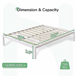 Novilla Queen Bed Frame without Headboard, Metal Platform Bed Frame, Wood Slat Support, Heavy Duty, No Box Spring Needed, Easy Assembly, White