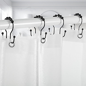 Goowin Shower Curtain Hooks, 12 Pcs Shower Curtain Rings, Stainless Steel Roller Rust-Resistant Balance Sliding Anti-Drop Double Shower Hooks for Curtain Bathroom Shower Curtains (Black)