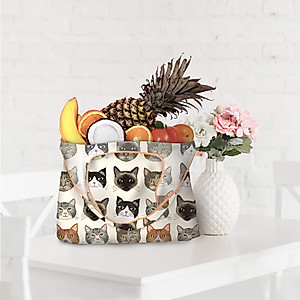 NymphFable 6 Pack Grocery Bags Reusable Cute Cat Animal Shopping Bags Washable Foldable Waterproof 50LBS