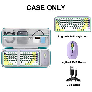 Canboc Hard Carrying Case for Logitech POP Keys Mechanical Wireless Keyboard and POP Wireless Mouse, Mesh Pocket fits Cables, USB Receiver, Spare Keycaps and More Accessories, Mint Green