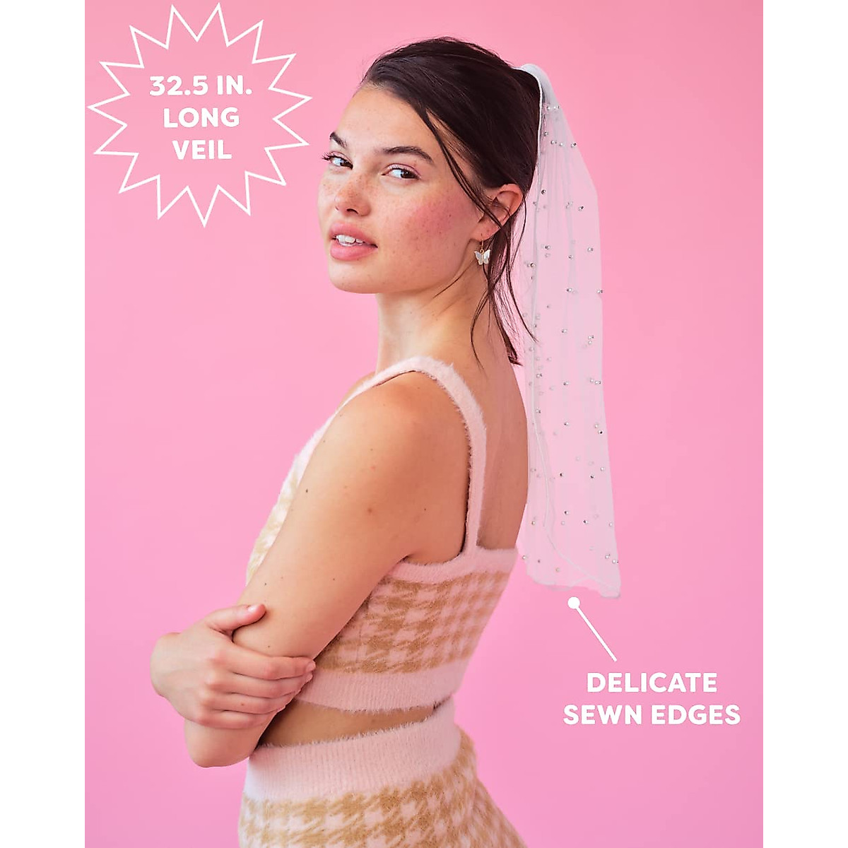 xo, Fetti Bachelorette Party Pearl Bridal Veil | Headband Decorations, Bride To Be Gift, Wedding