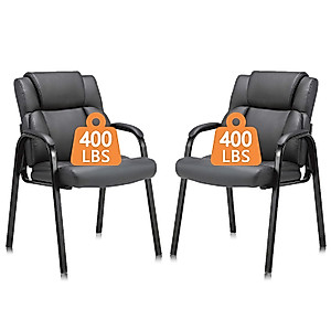 CLATINA Heavy Duty Guest Chair with Padded Armrests, Executive Leather Soft Reception Chair 400lbs Capacity for Office Conference Waiting Meeting Room, Black (2 Pack)