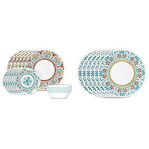 Corelle Terracotta Dreams Dinnerware Set for 6, 18 Pieces & Terracotta Dreams Salad Plate Set for 6 | 8.5 Inch Kitchen Plate Set