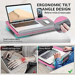 Gimars Home Office Lap Desk Fits up to 17 Inches Laptop with Dual Cushion,Wrist Rest, Built-in Mouse Pad, Tablet Phone Holder and Storage Drawer, Pink