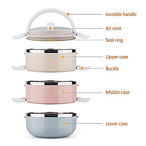 AOSUYOU 3 Layer Stainless Steel Leakproof Lunch Box, Portable Carry Hand Food Storage Container for Work Lunches, Picnic, Travel, Camping with Lunch Bag
