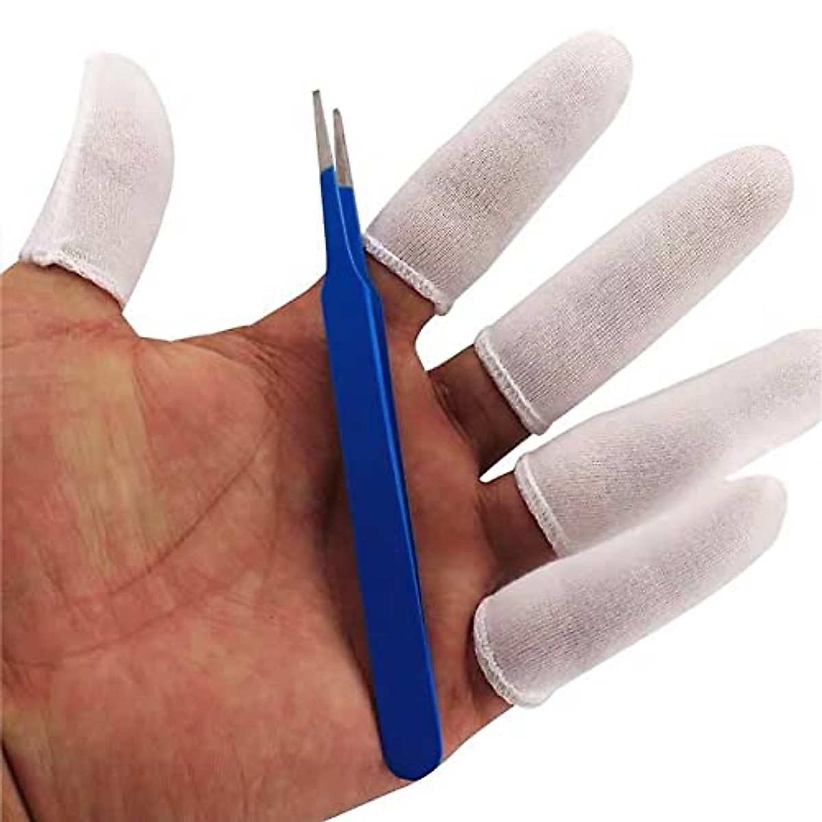 UUYYEO 100 Pcs Cotton Finger Cots Guards Protective Finger Covers Fingertip Thumb Protectors Small Finger Gloves Elastic Finger Sleeves