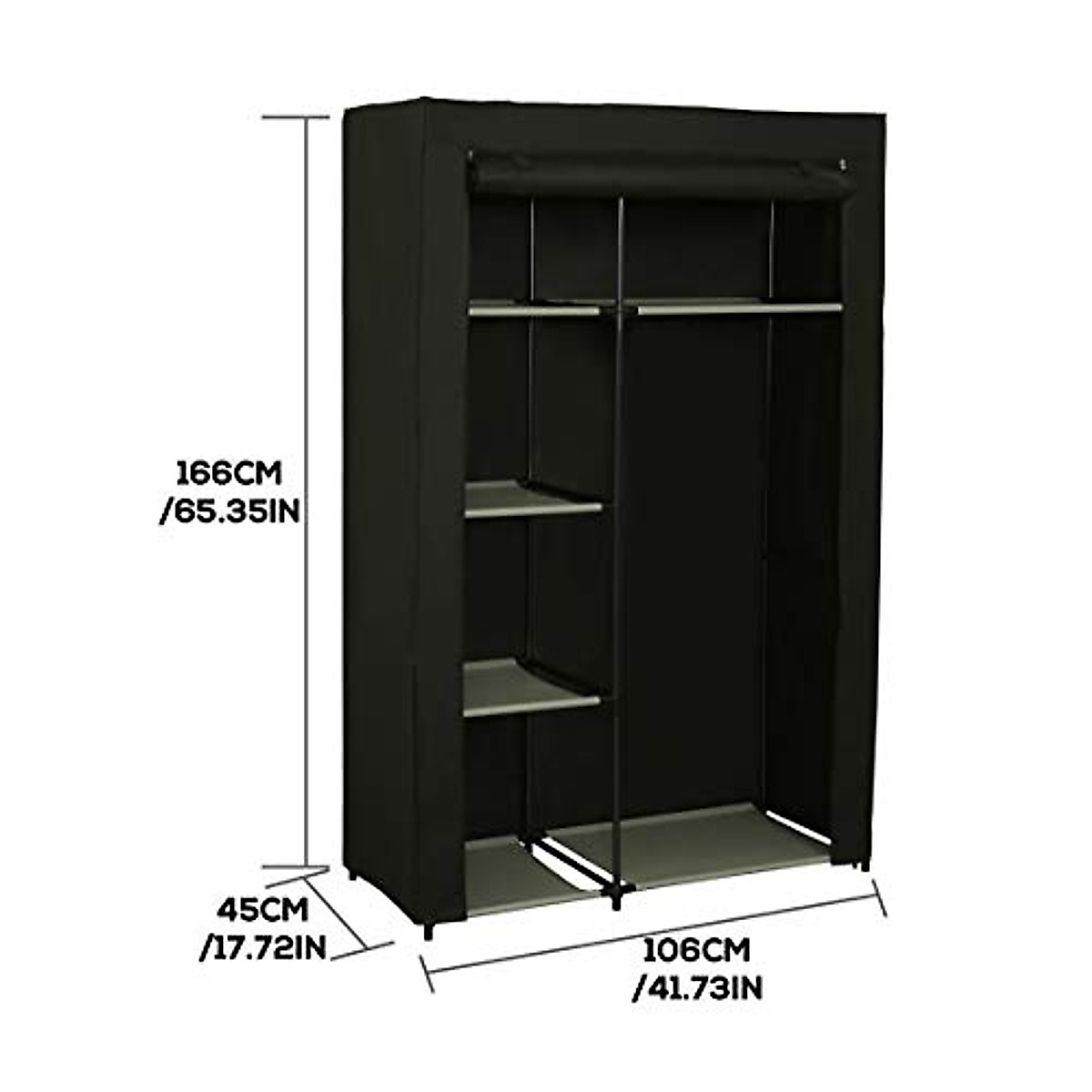 JEROAL Closet Wardrobe Portable Clothes Storage Organizer with Multi-Tier Shelves and Dustproof Non-Woven Fabric Cover, 41.73x17.72x65.35 in(WxDxH) (Black)