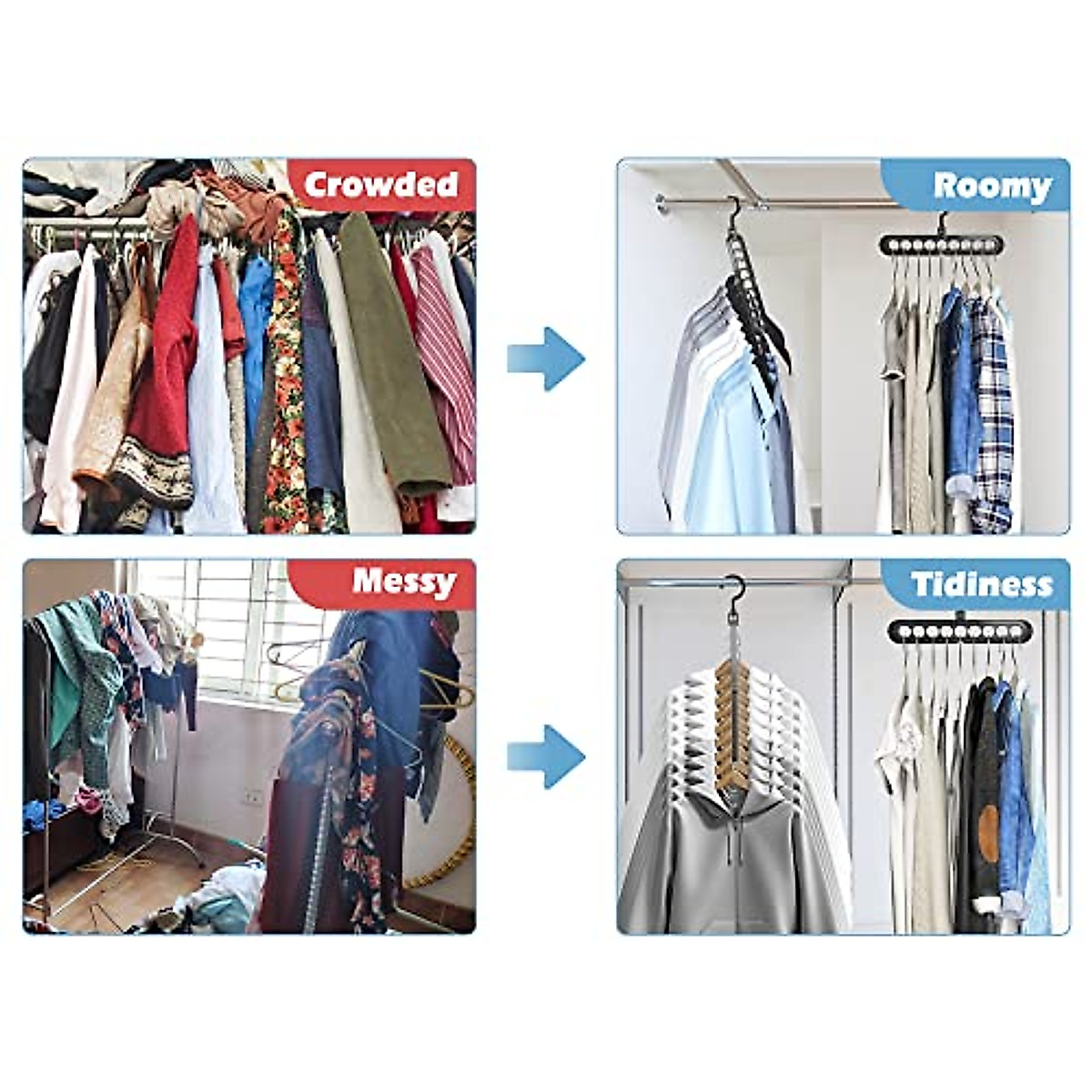 Magic Hangers, 10 Pack Black Hangers, Clothes Hangers, Closet Organizers and Storage, Hangers Space Saving, Non-Slip Hangers, Multifunctional Storage Plastic Hangers with 9 Slots, Dorm Room Essentials