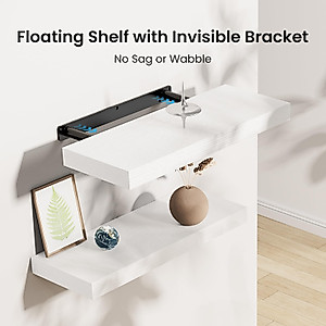 AMADA HOMEFURNISHING Floating Shelves, Wall Shelves for Bathroom/Living Room/Bedroom/Kitchen Decor, White Shelves with Invisible Brackets Set of 3 - AMFS08