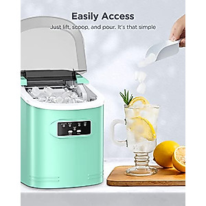 Silonn Countertop Ice Maker Machine, Portable with Handle, Ice Scoop and Basket, Makes up to 27 lbs. of Ice Per Day, 9 Cubes in 7 Mins, Green, 12 x 9 x 12 inches (SLIM06)