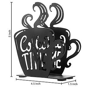 MyGift Black Metal Upright Paper Napkin Holder with Decorative Coffee Time and Mug Cutout Stenciled Design