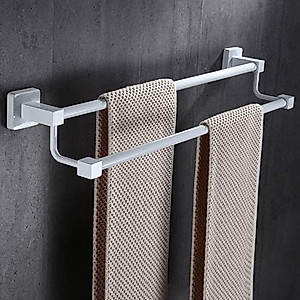 SIGRALYJ Bathroom Towel Holder,Stainless Steel Double Rod, Kitchen Tea Towel Rack Lavatory Wall Mounted Bath Towel Rod Home Storage Bathroom Towel Holder Bath Towel Holder/Sier/60Cm